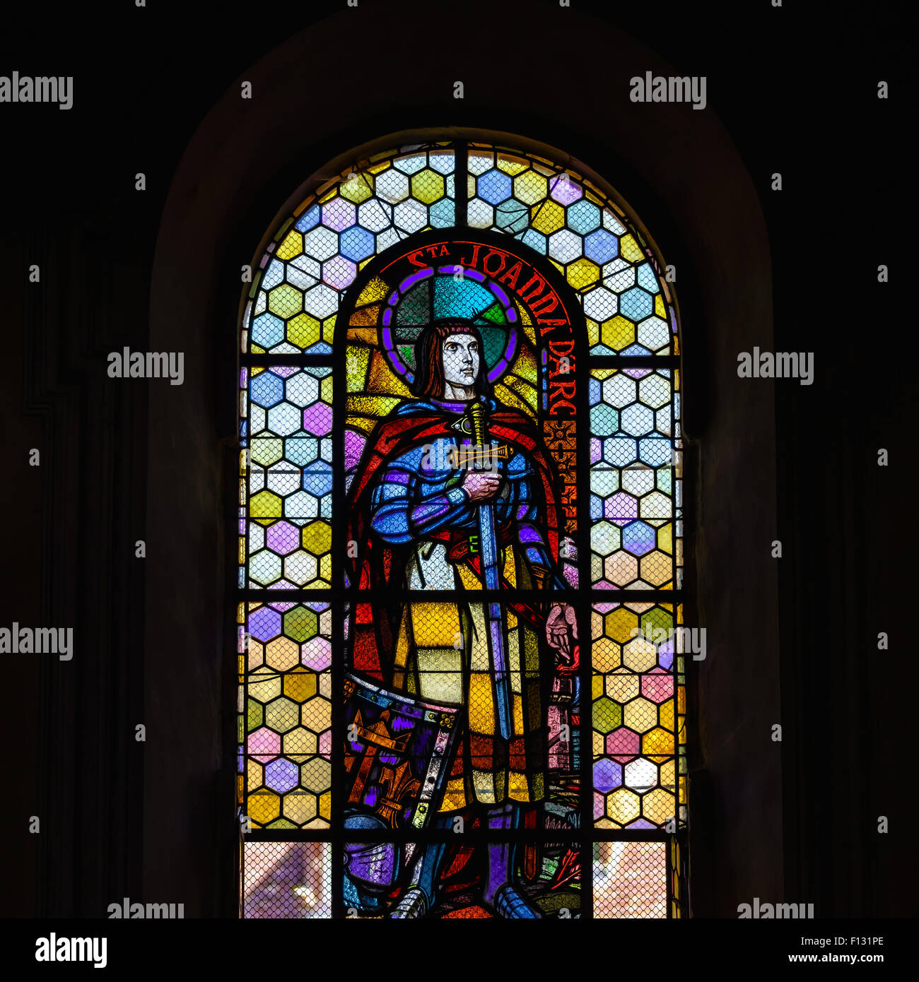 Sun lighting through the medieval leaded pane in old Saint Paul and ...