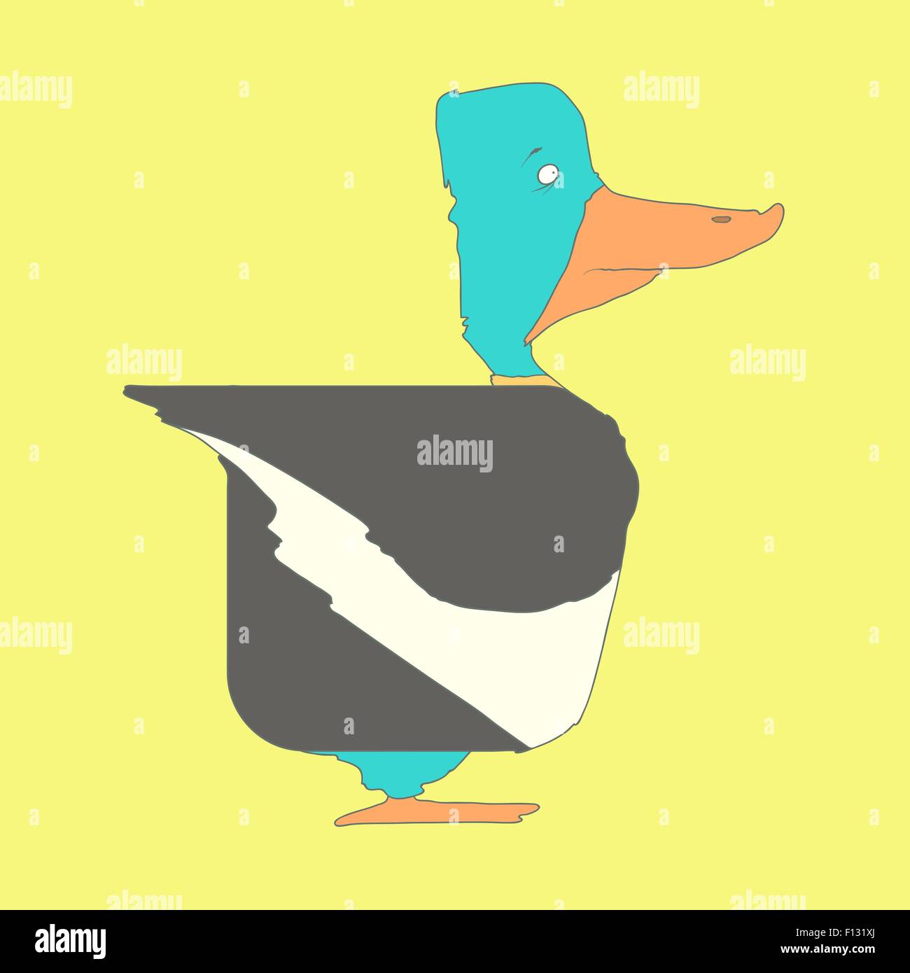 Hand drawn flat square icon Duck isolated on yellow background Stock ...