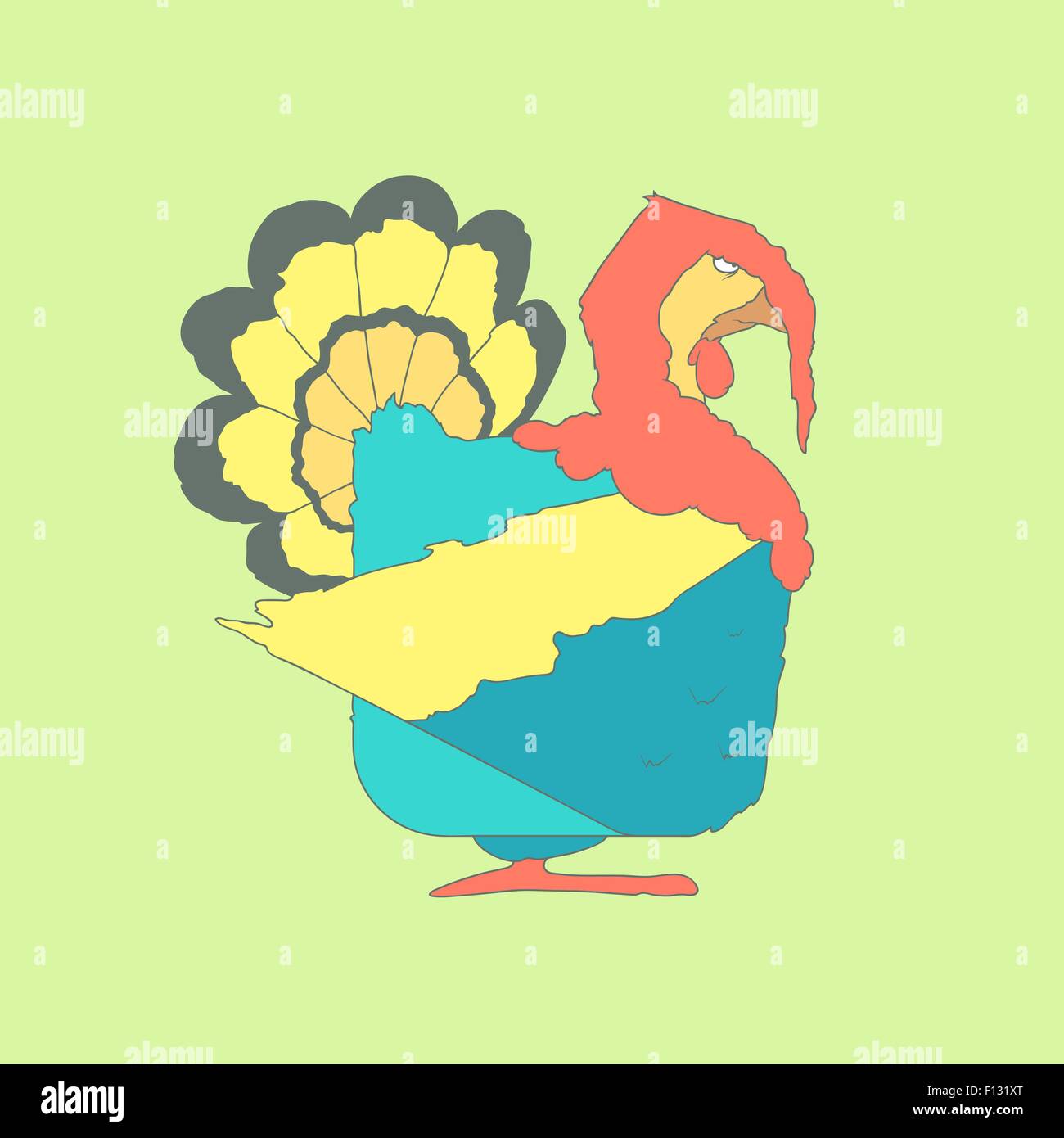 Hand drawn flat square icon Turkey isolated on green background Stock ...