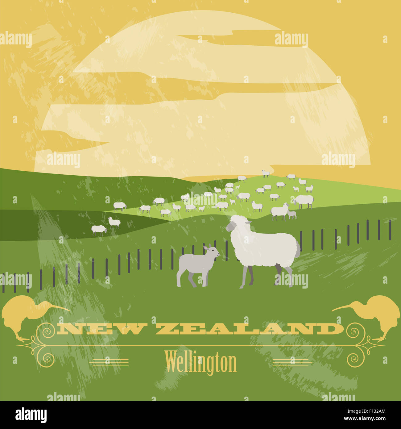 New Zealand. Retro styled image. Vector illustration Stock Photo - Alamy