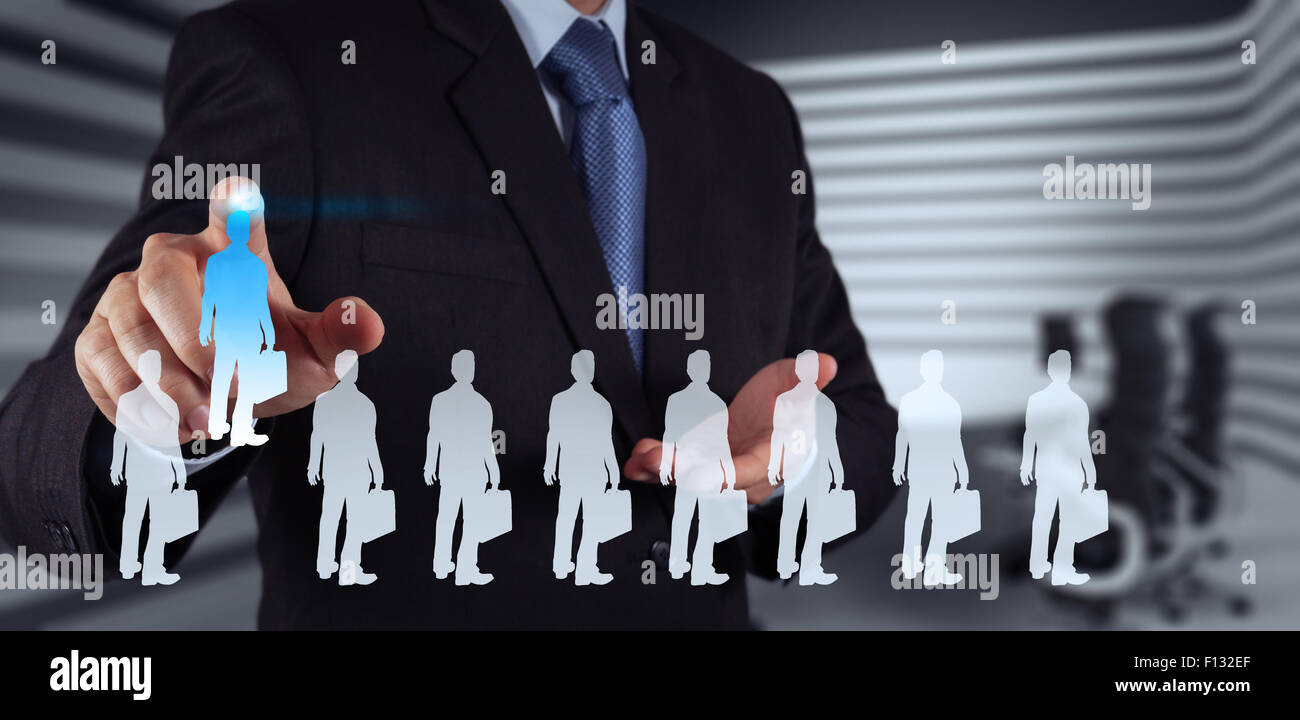 businessman hand choosing people icon as human resources concept Stock ...