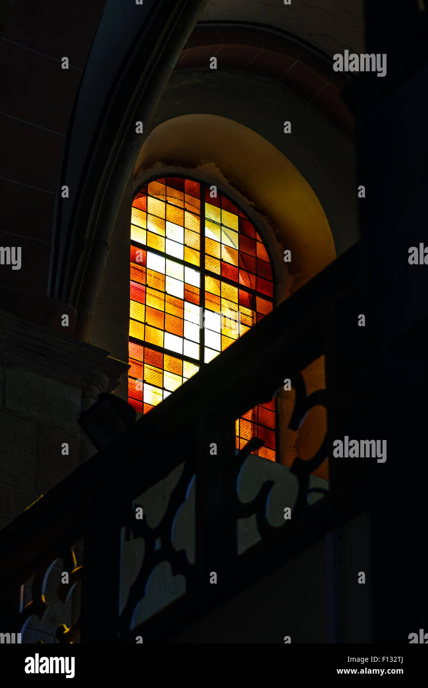 Sun lighting through the medieval leaded pane in old Saint Paul and ...