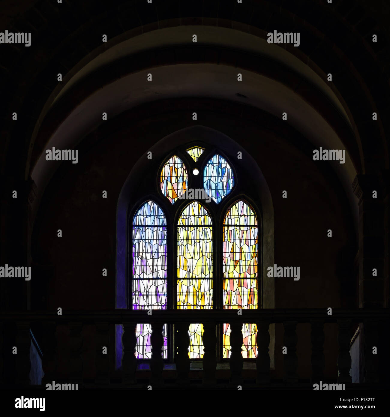 Sun lighting through the medieval leaded pane in old Saint Paul and ...