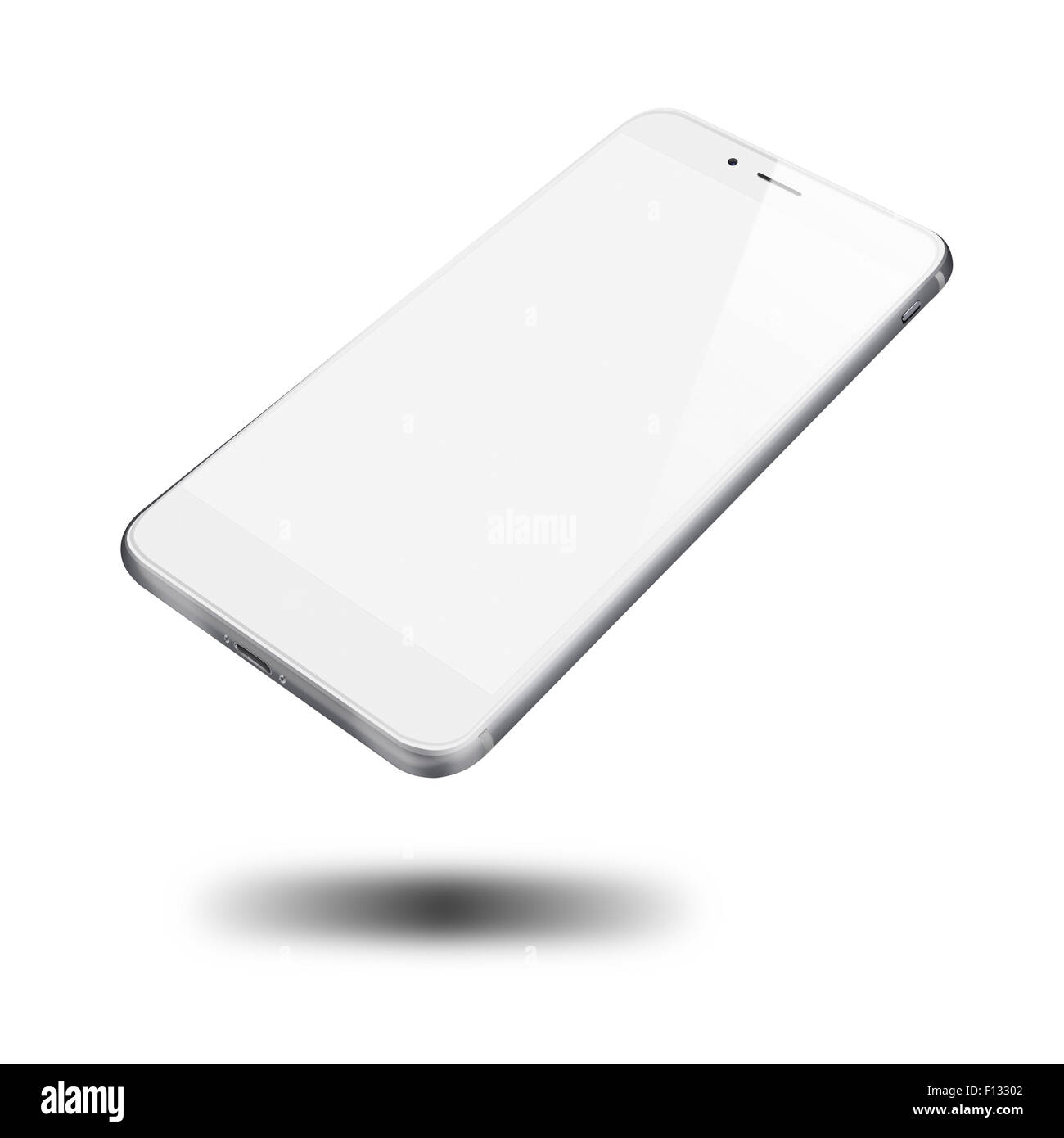 Modern mobile phone with blank screen isolated on white background ...