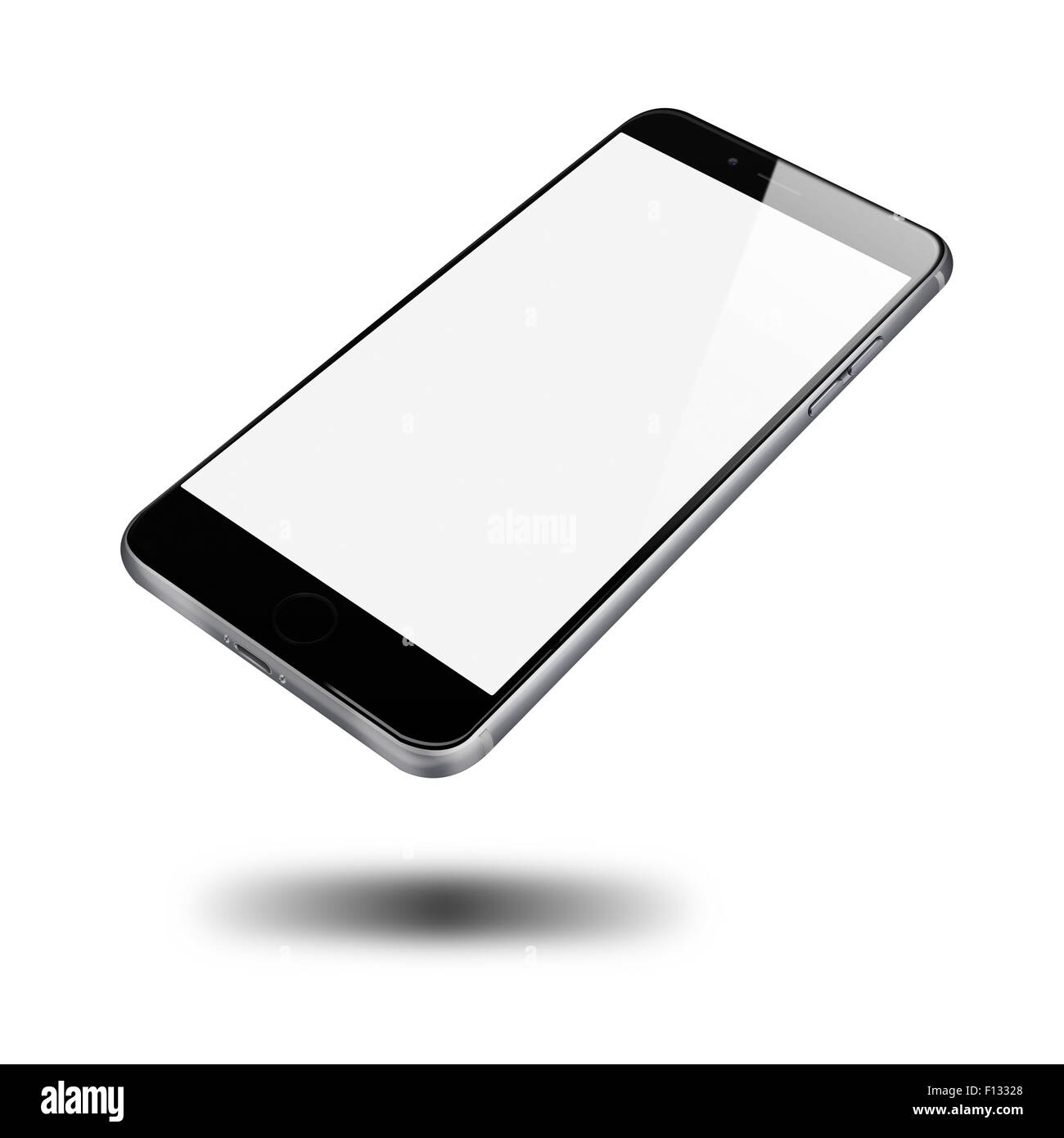 Modern mobile phone with blank screen isolated on white background ...