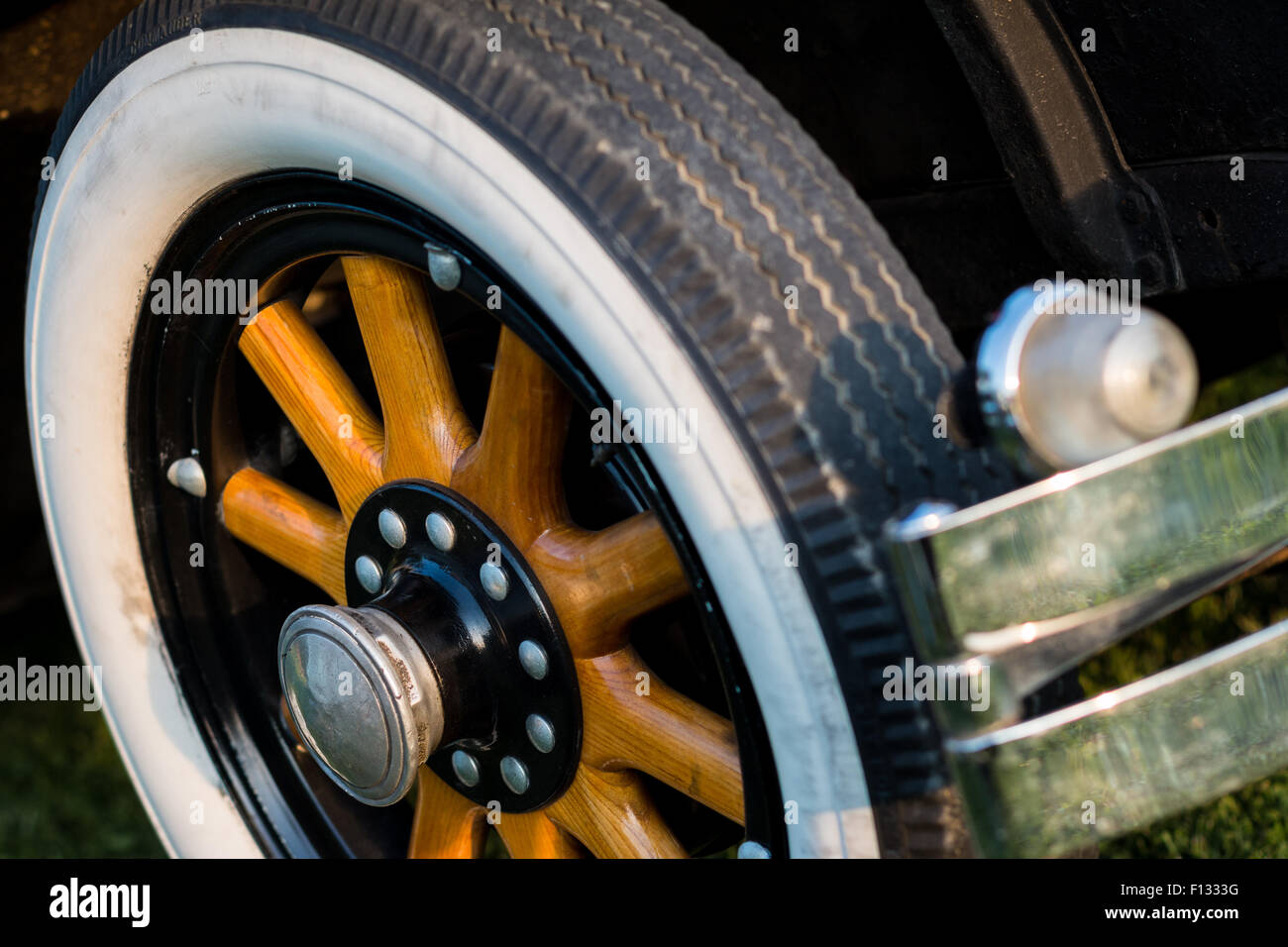 vintage car detail - wooden wheel Stock Photo - Alamy