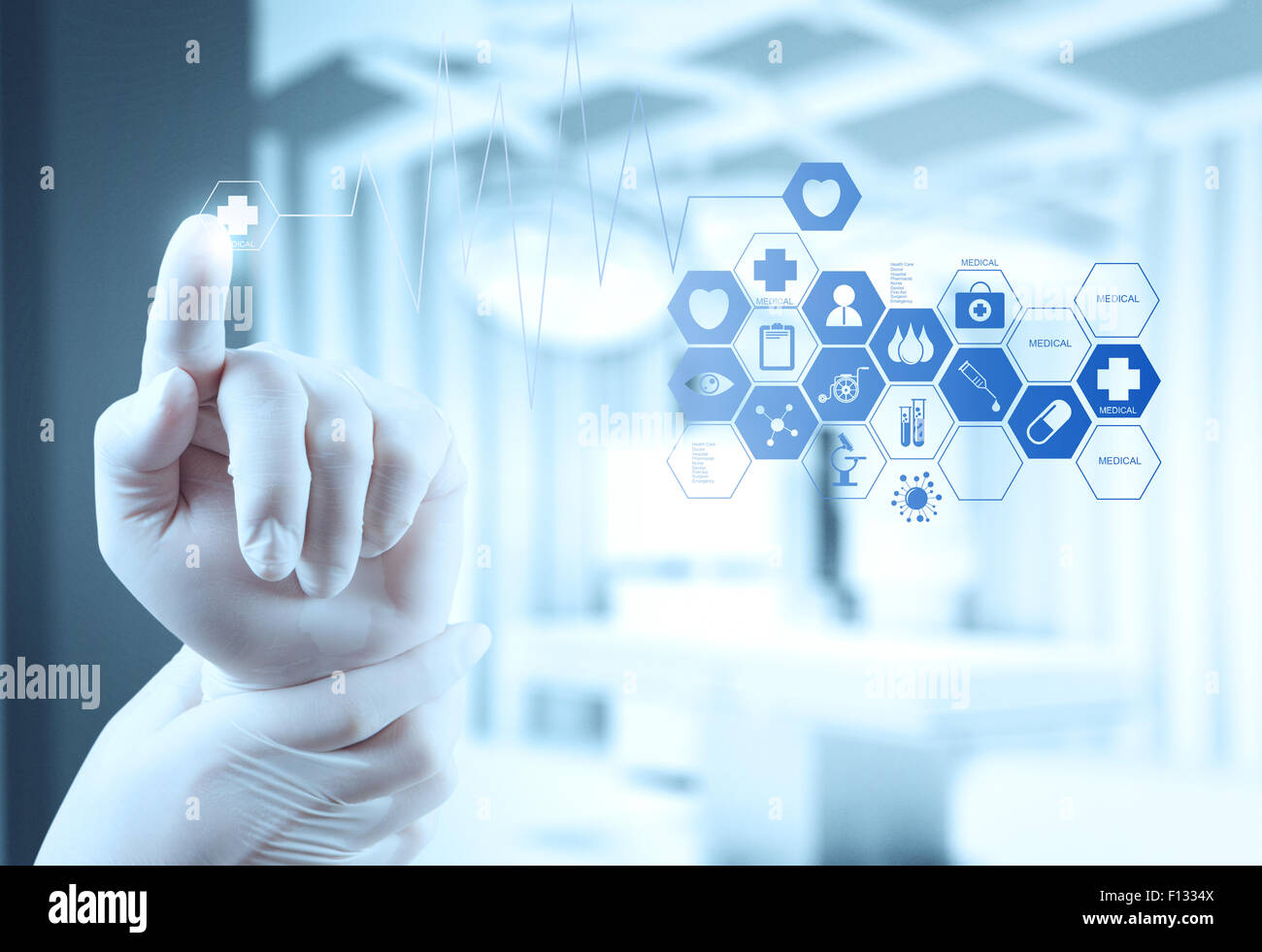 Medicine doctor hand working with modern computer interface as medical ...