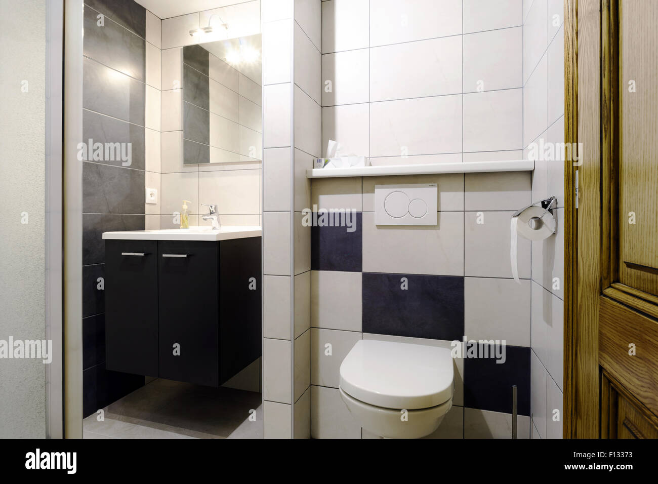 New modern wc with douche in apartment, bathroom Stock Photo - Alamy