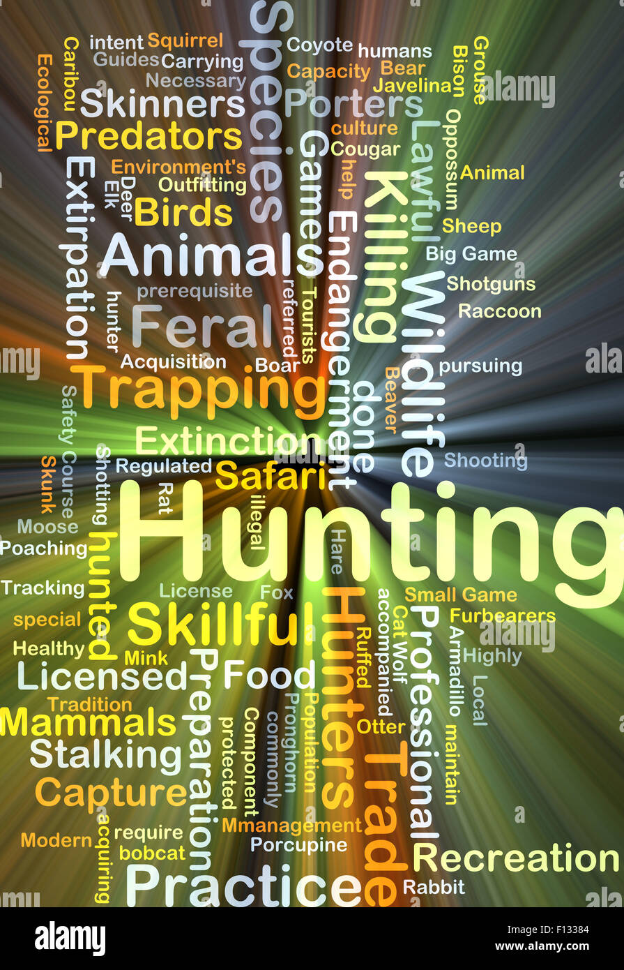 Background concept wordcloud illustration of hunting glowing light ...