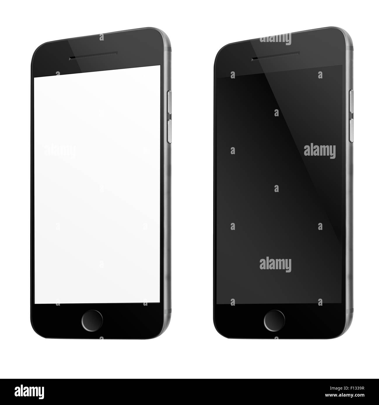 Modern mobile smart phones with white and blank screen isolated on ...