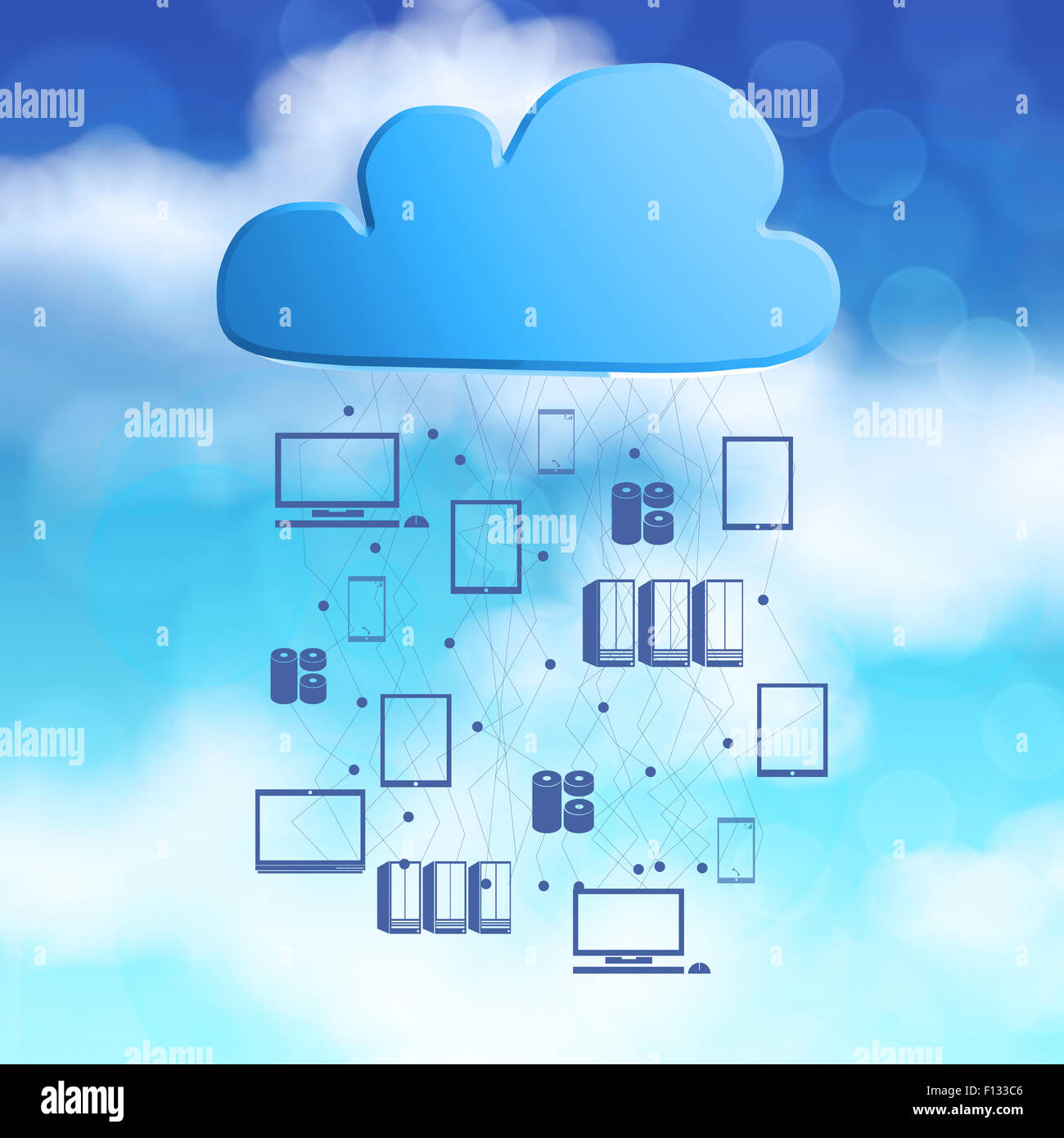 3d Cloud Computing diagram icon on blue sky background as concept Stock ...