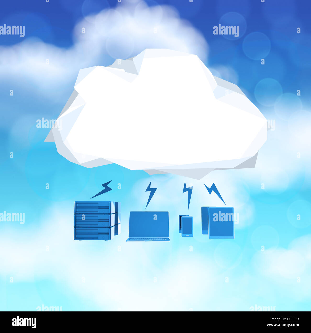 3d Cloud Computing diagram icon on blue sky background as concept Stock ...