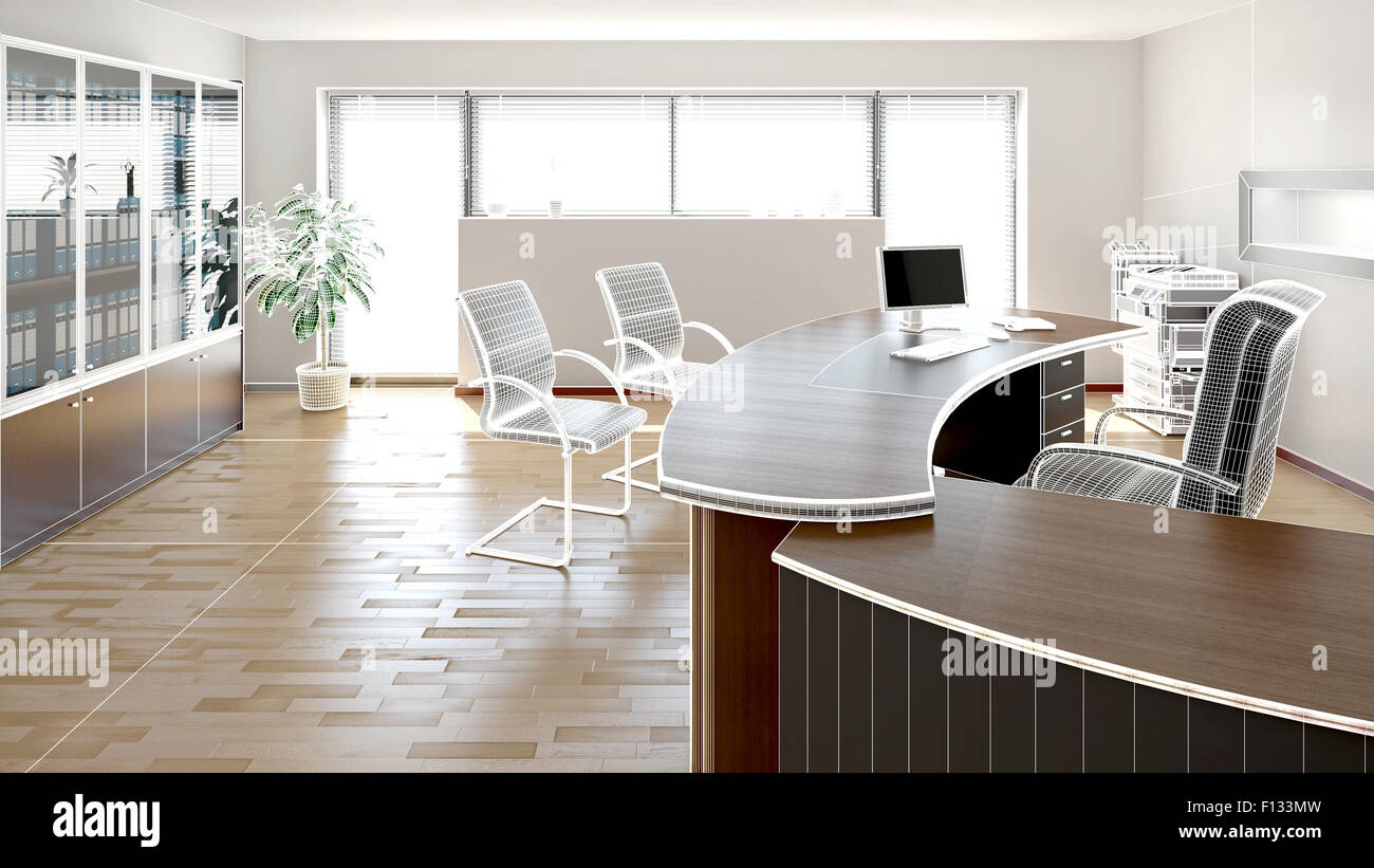3D interior rendering of a modern office Stock Photo - Alamy