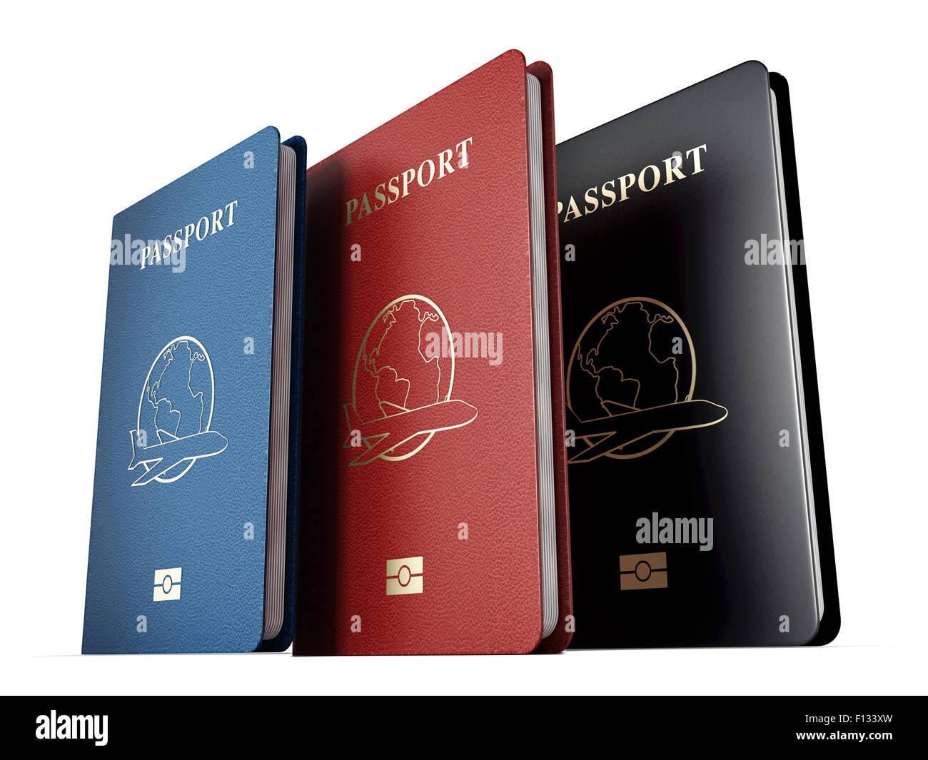 Red, blue and black passports isolated on white background Stock Photo ...