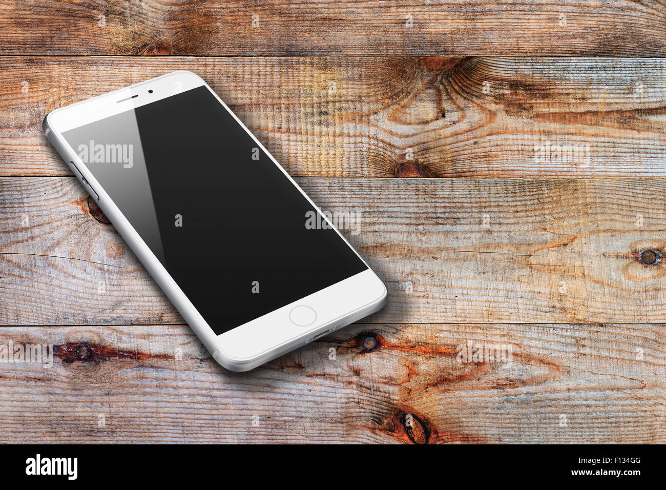 Realistic mobile phone with black screen and shadows on wooden ...