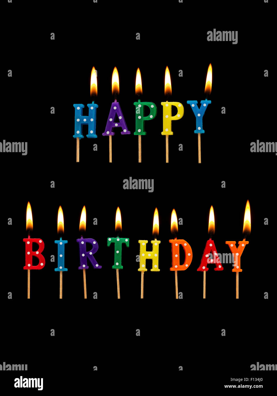 Happy Birthday Candle with Flame Stock Photo - Alamy