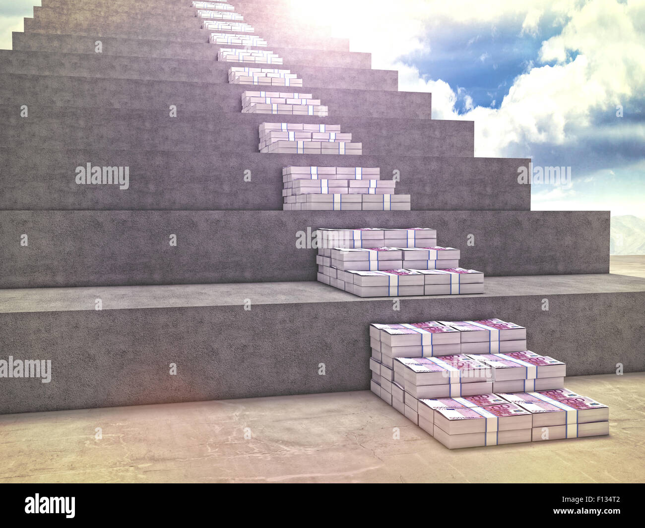 3d image of money stair and wall Stock Photo - Alamy