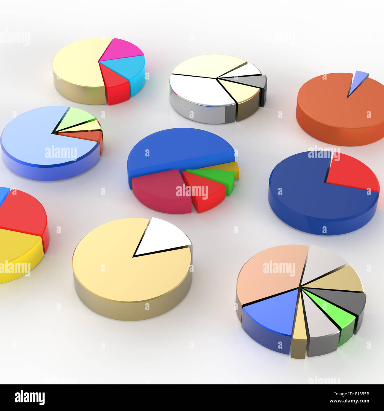 set of 3d different pie chart on isolated background Stock Photo - Alamy
