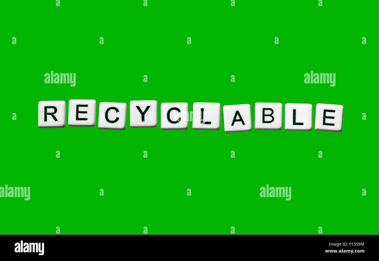 Green Recyclable highlighted on white blocks Stock Photo - Alamy