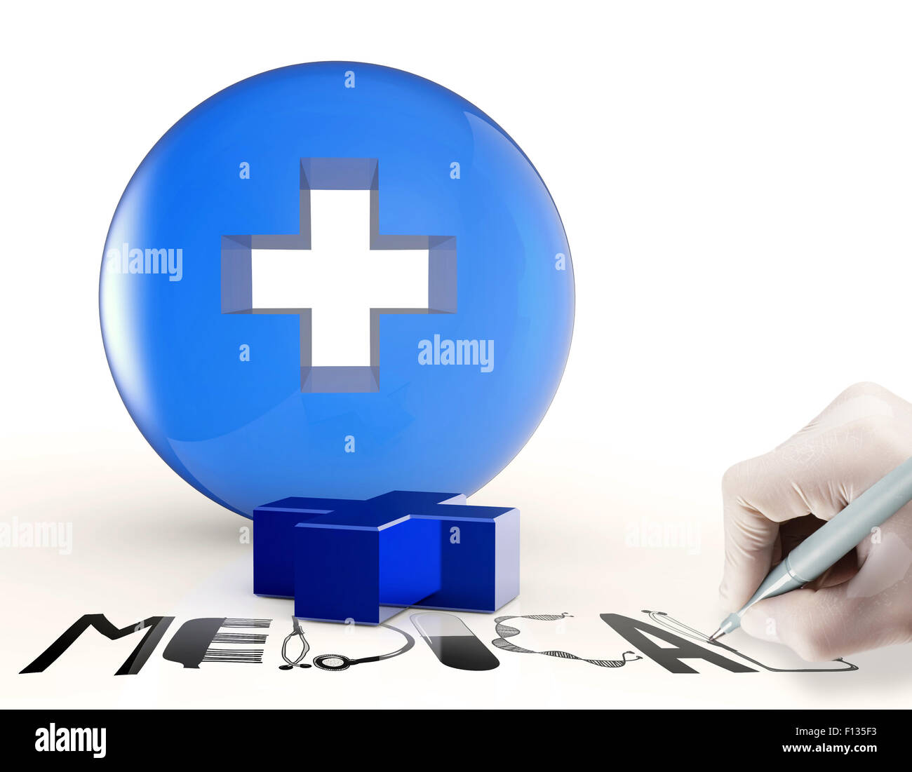 medical hand drawing 3d virtual medical symbol and text design MEDICAL ...