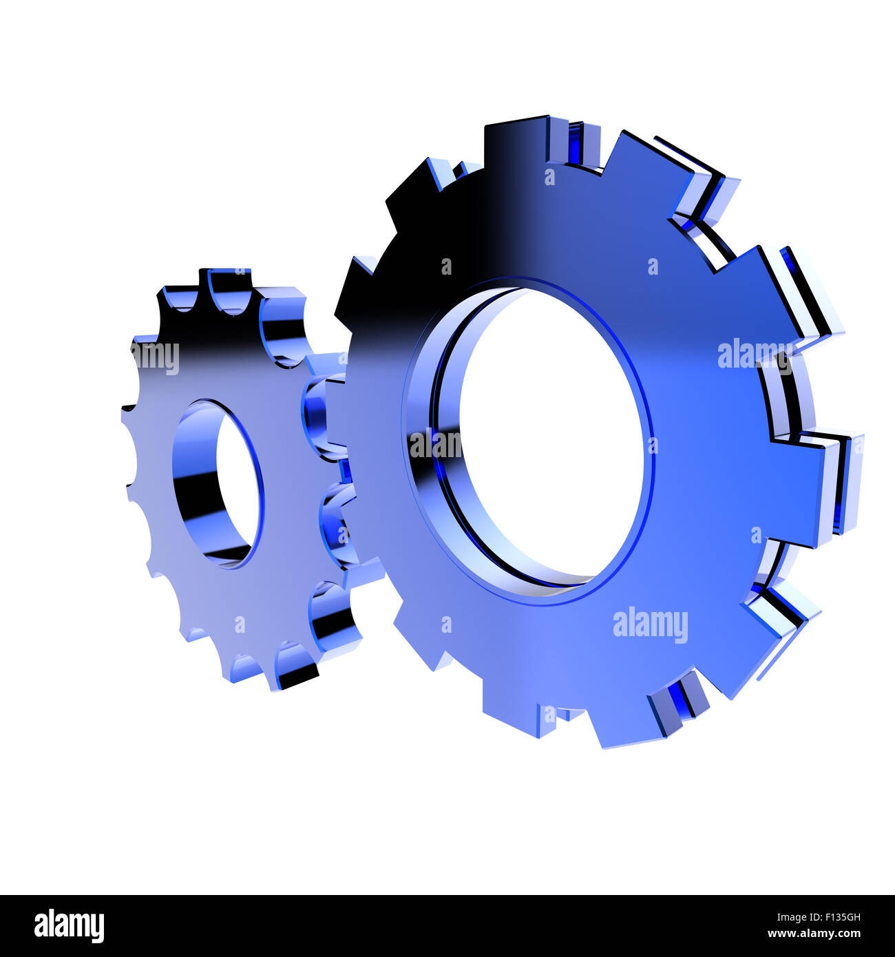 3d blue cog gear on white background Stock Photo - Alamy