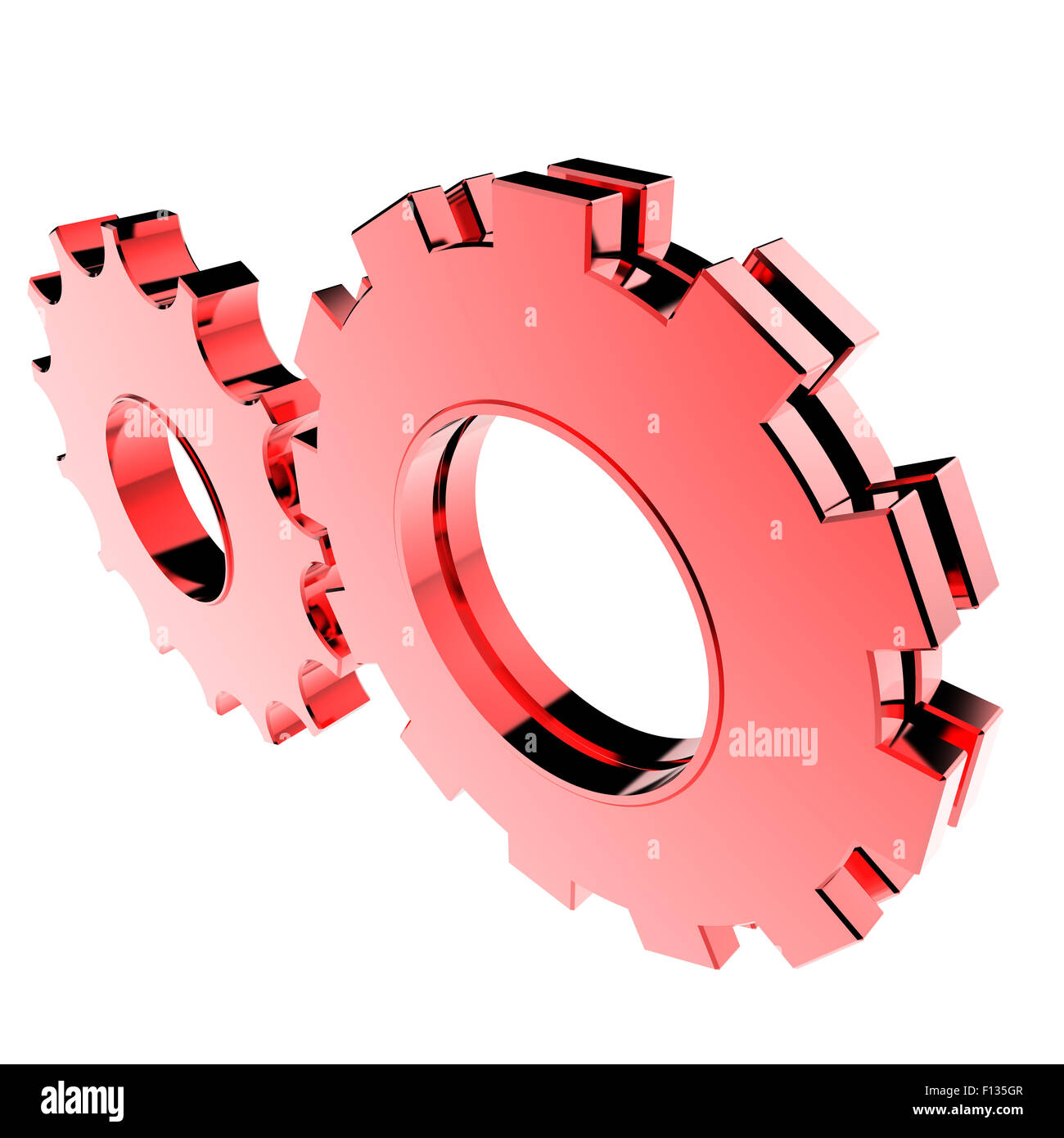 3d red cog gear on white background Stock Photo - Alamy