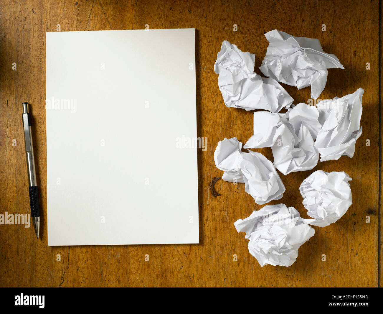 Vintage table top with blank paper Stock Photo - Alamy
