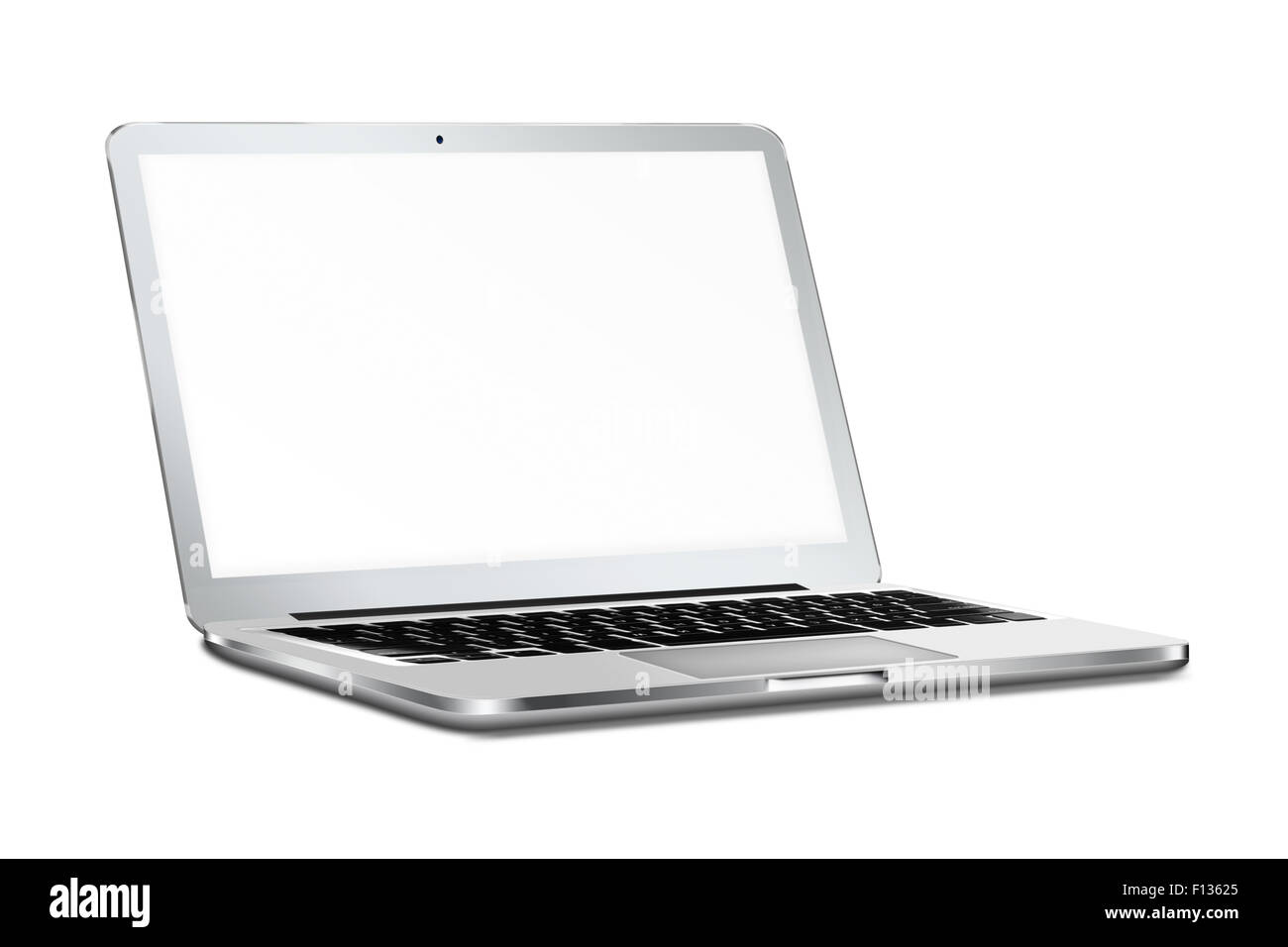 Modern laptop with blank screen and shadows isolated on white ...