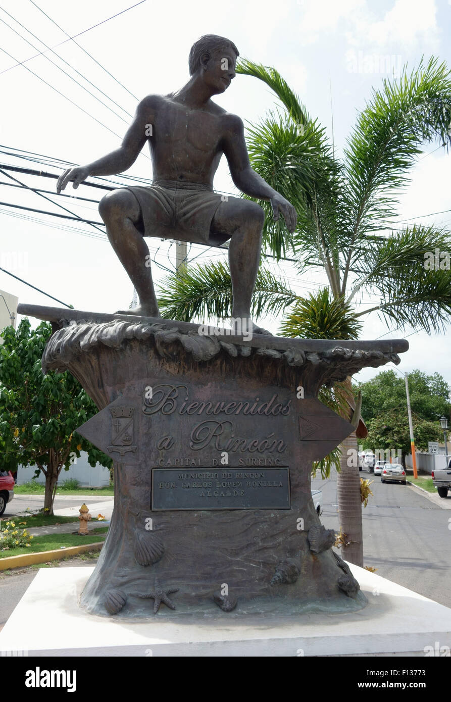 A bronze statue of a surfer in Rincon Puerto Rico Stock Photo - Alamy