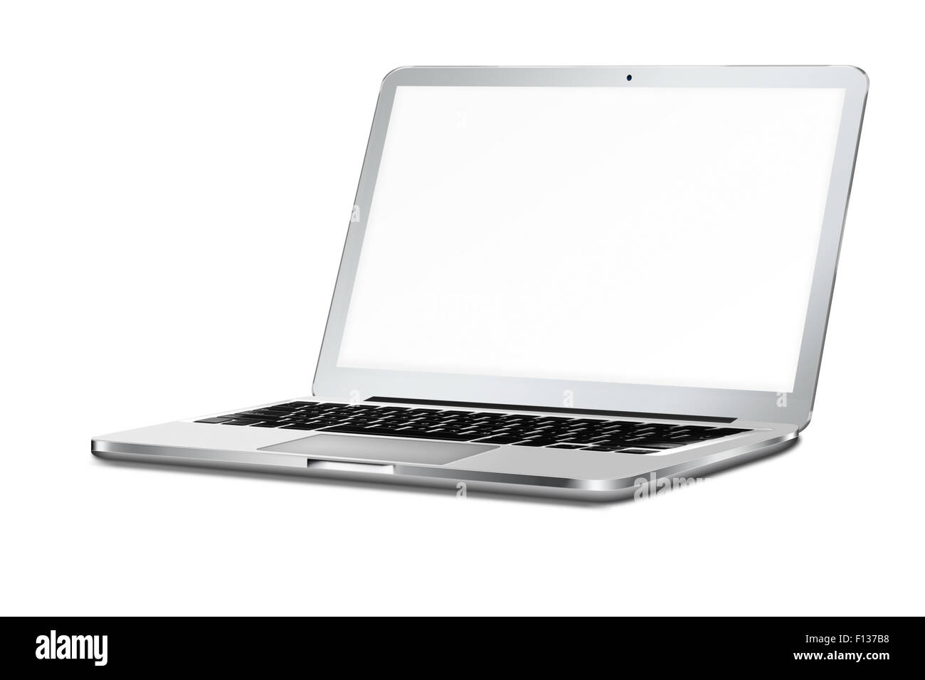 Modern laptop with blank screen and shadows isolated on white ...