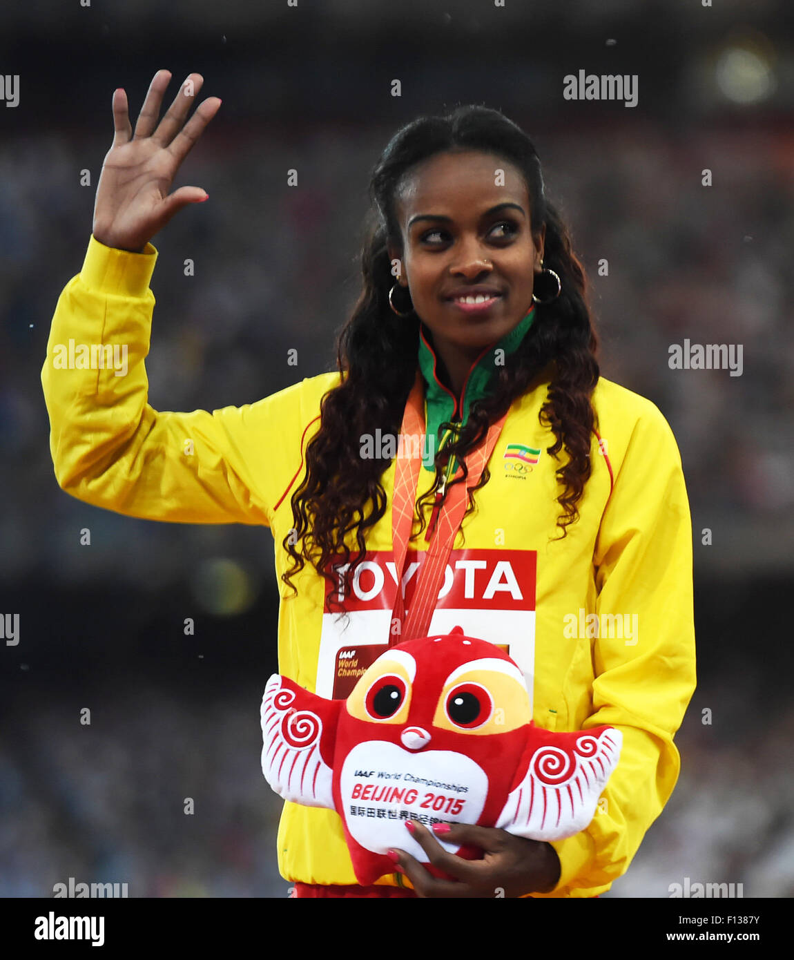 Beijing, China. 26th Aug, 2015. Gold medalist Ethiopia's Genzebe Dibaba ...