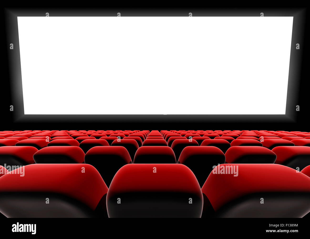 Cinema or theater screen and stage with row of seats Stock Photo - Alamy