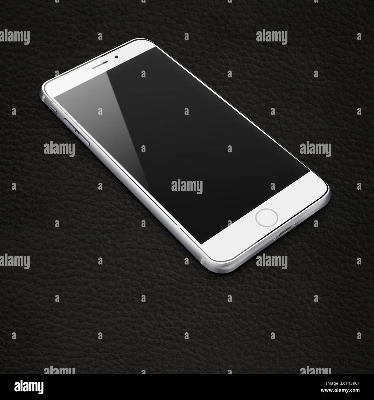 Realistic mobile phone with black screen and shadows on leather ...
