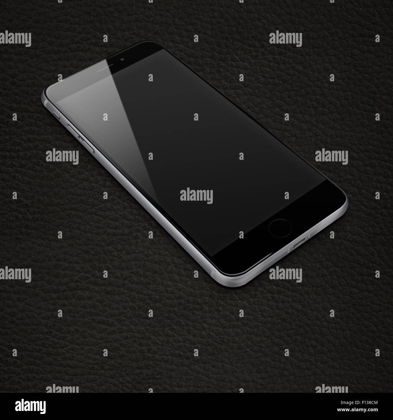 Realistic mobile phone with black screen and shadows on leather ...