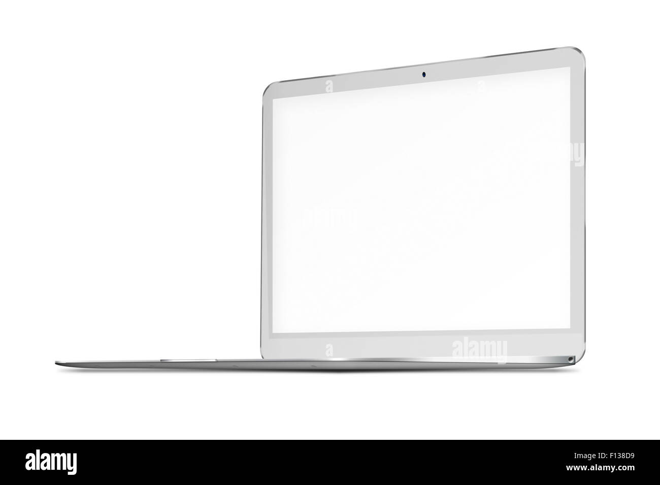 Modern laptop with blank screen and shadows isolated on white ...