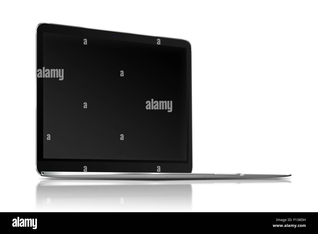 Modern glossy laptop with black screen, reflection and shadows isolated ...