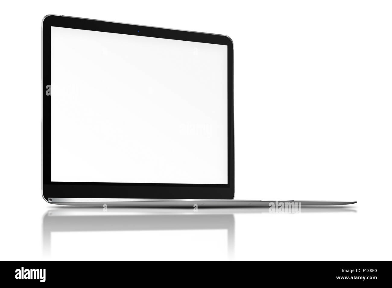Modern laptop with blank screen, reflection and shadows isolated on ...