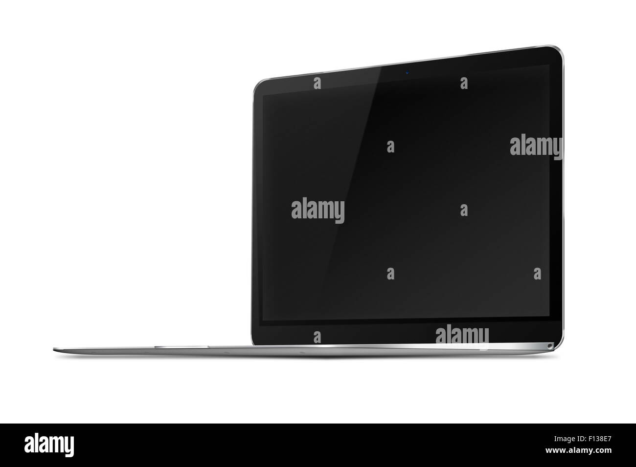 Modern laptop with black screen and shadows isolated on white ...