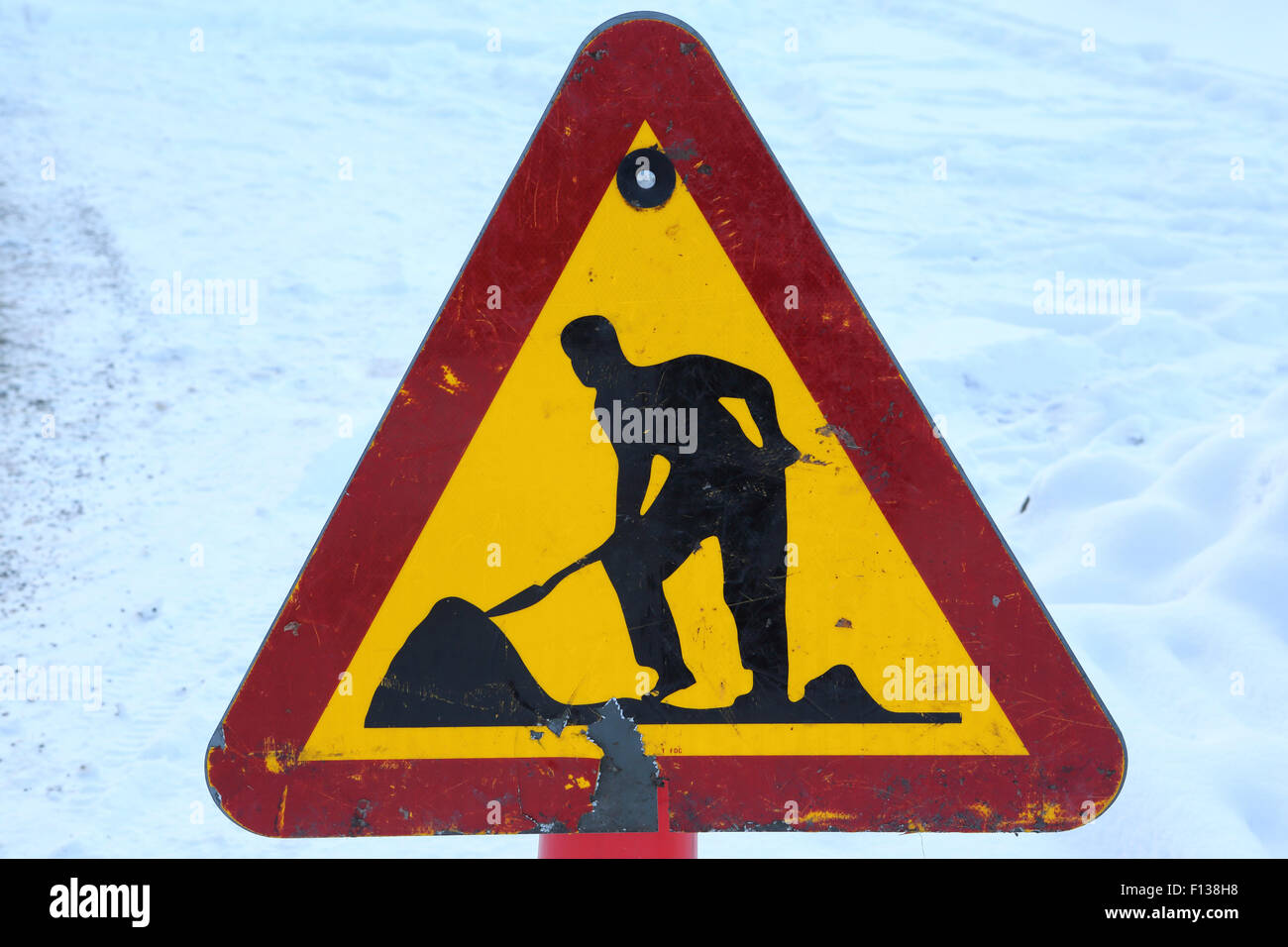 A 'Men at Work' road sign in Stockholm, Sweden. The sign warns that ...