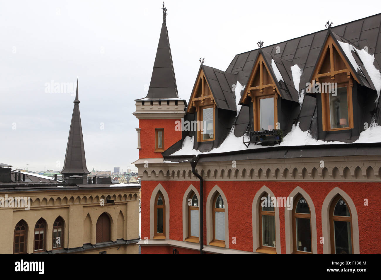 Houses in Stockholm, Sweden. The buildings overlook the waterfront ...