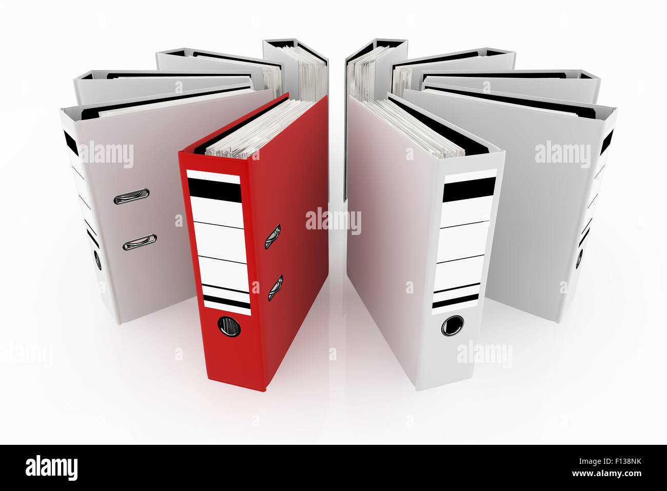 Red folder standing out from a lot of white folders - database storage ...