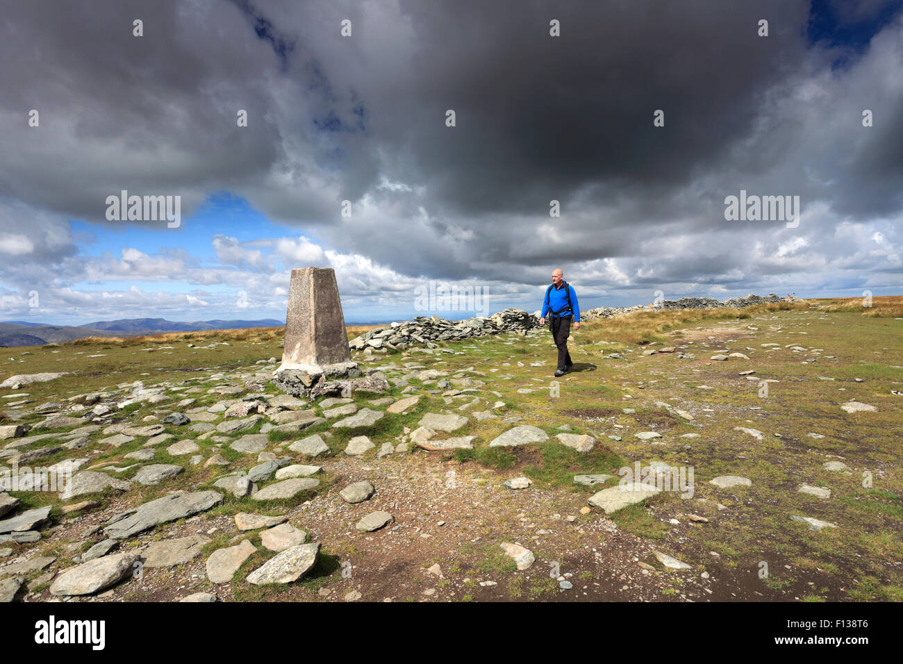 Walker at the summit of High Street Fell Fell, Lake District National ...