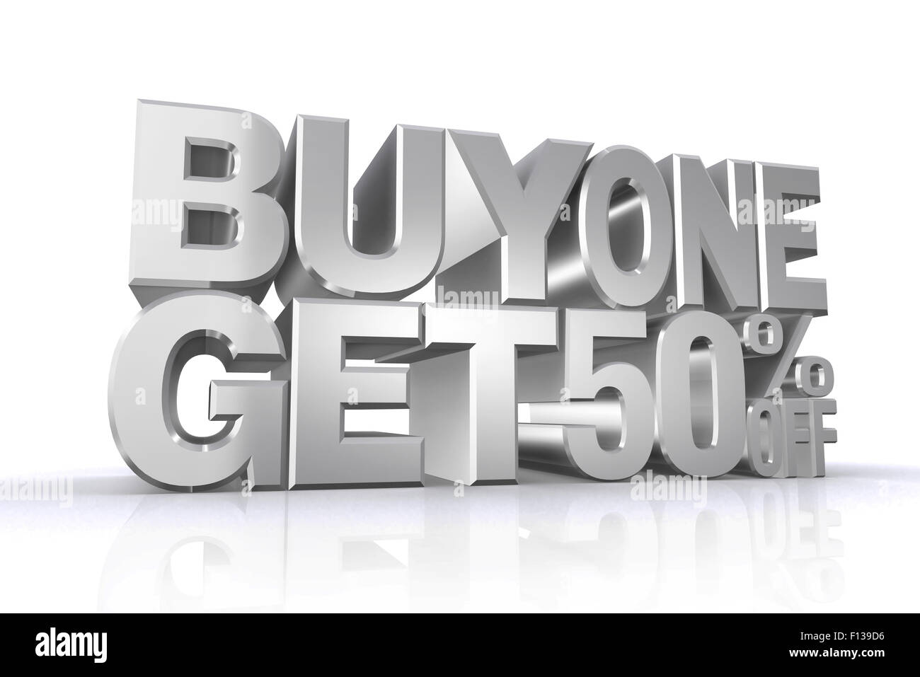 3D silver text but1 get 50 percent off on white background with ...