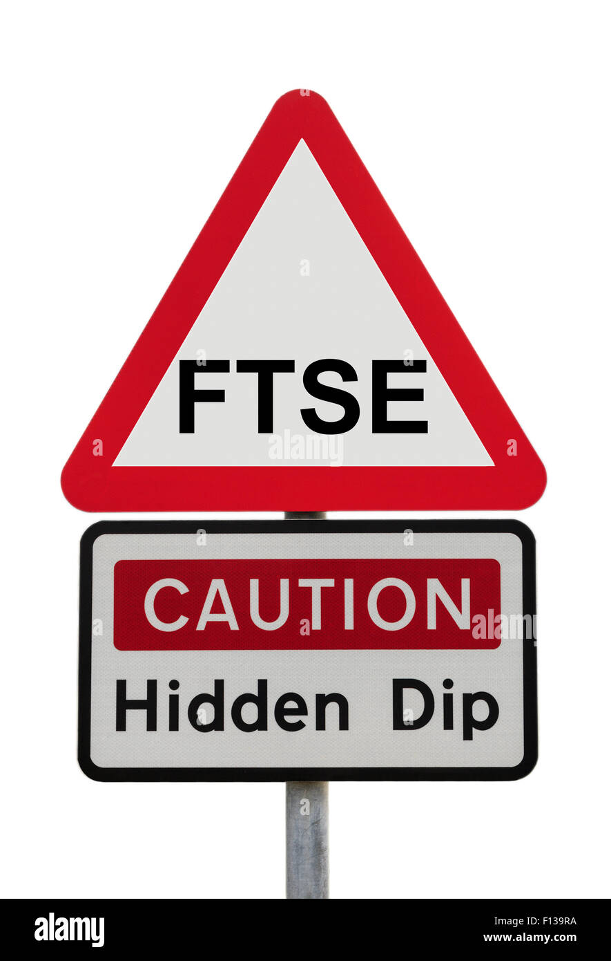 Red triangular hazard sign warning Caution Hidden Dip with FTSE 100 to ...