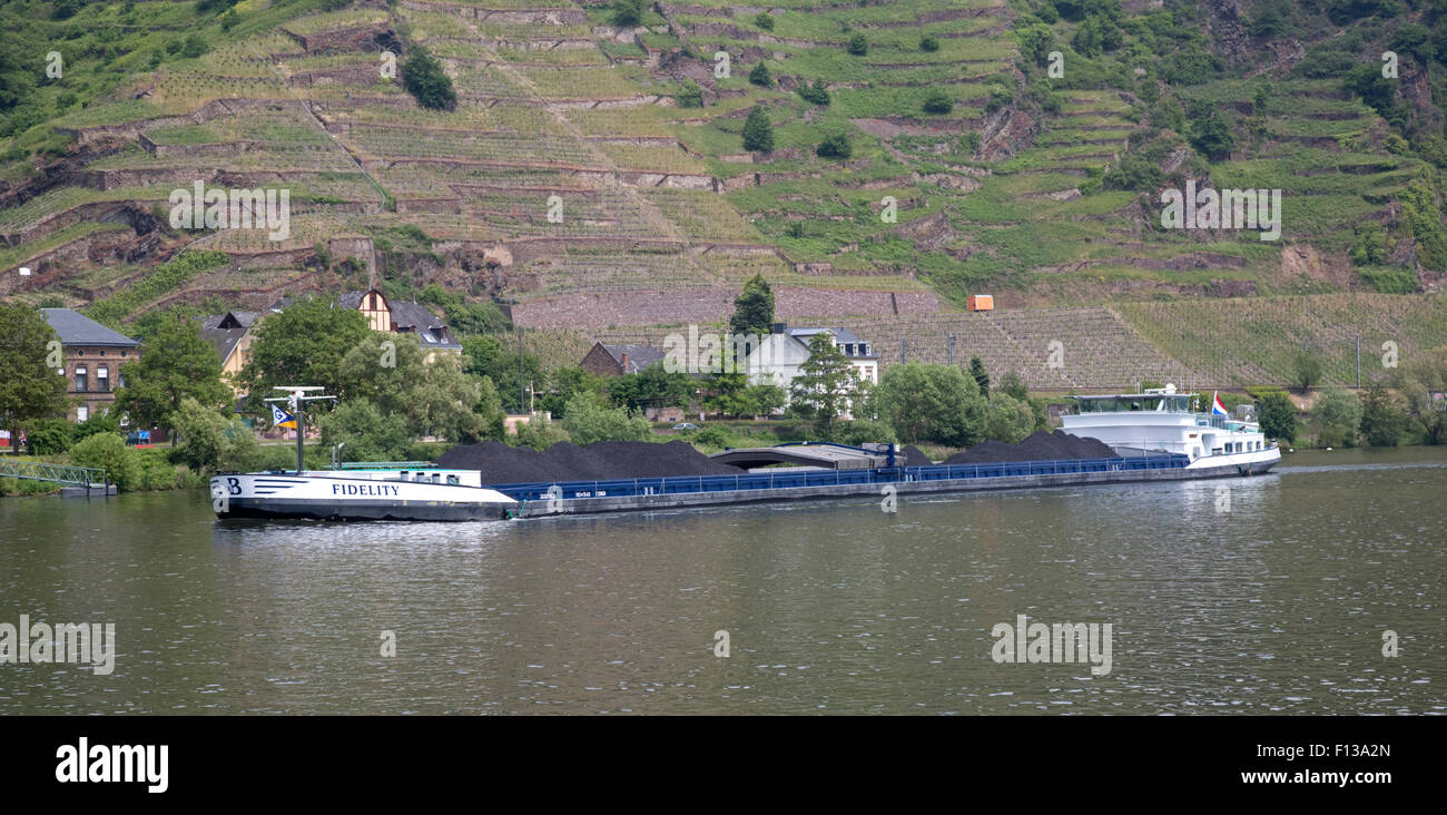 Barge transporting coal on Mosel River Germany Stock Photo - Alamy