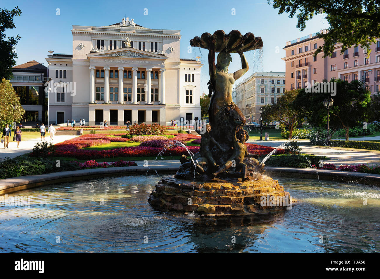 Baltic, Latvia. The fountain in front of the opera and ballet theater ...