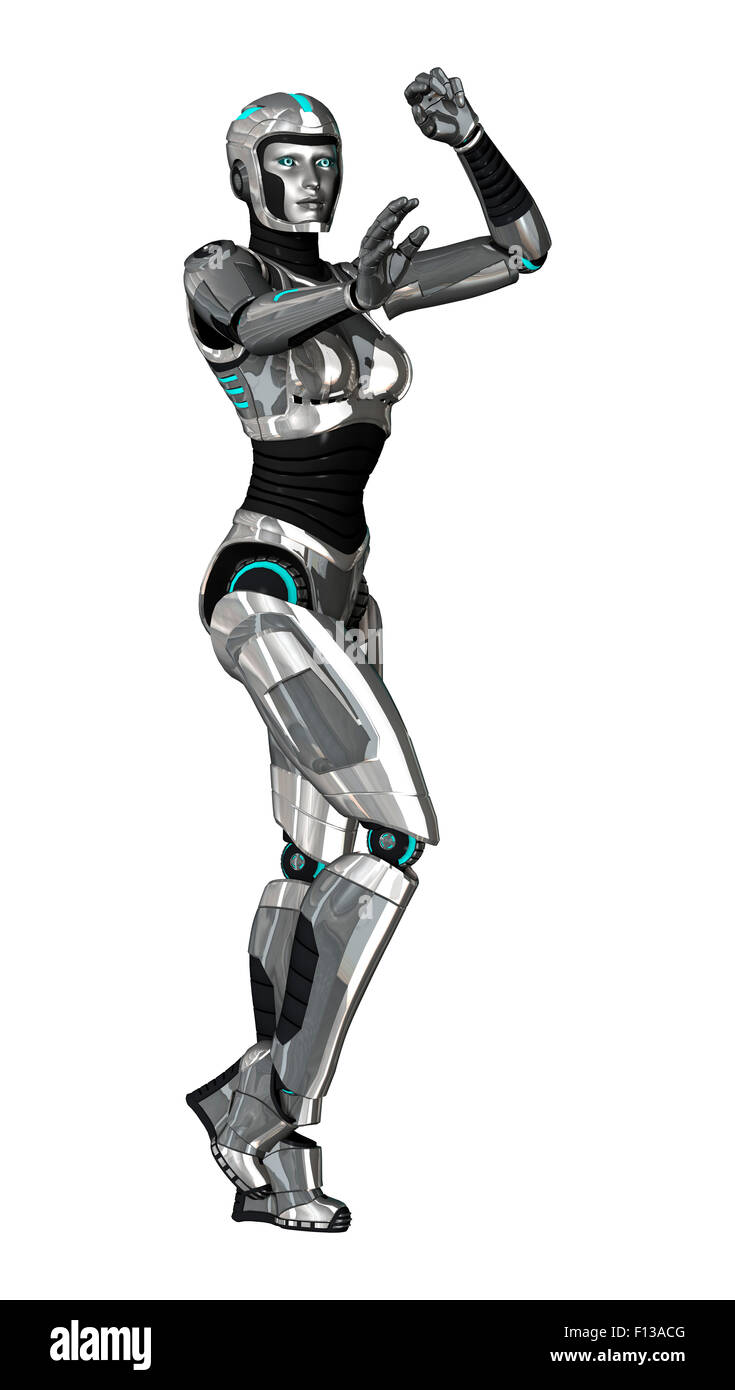 3D digital render of a female cyborg isolated on white background Stock ...