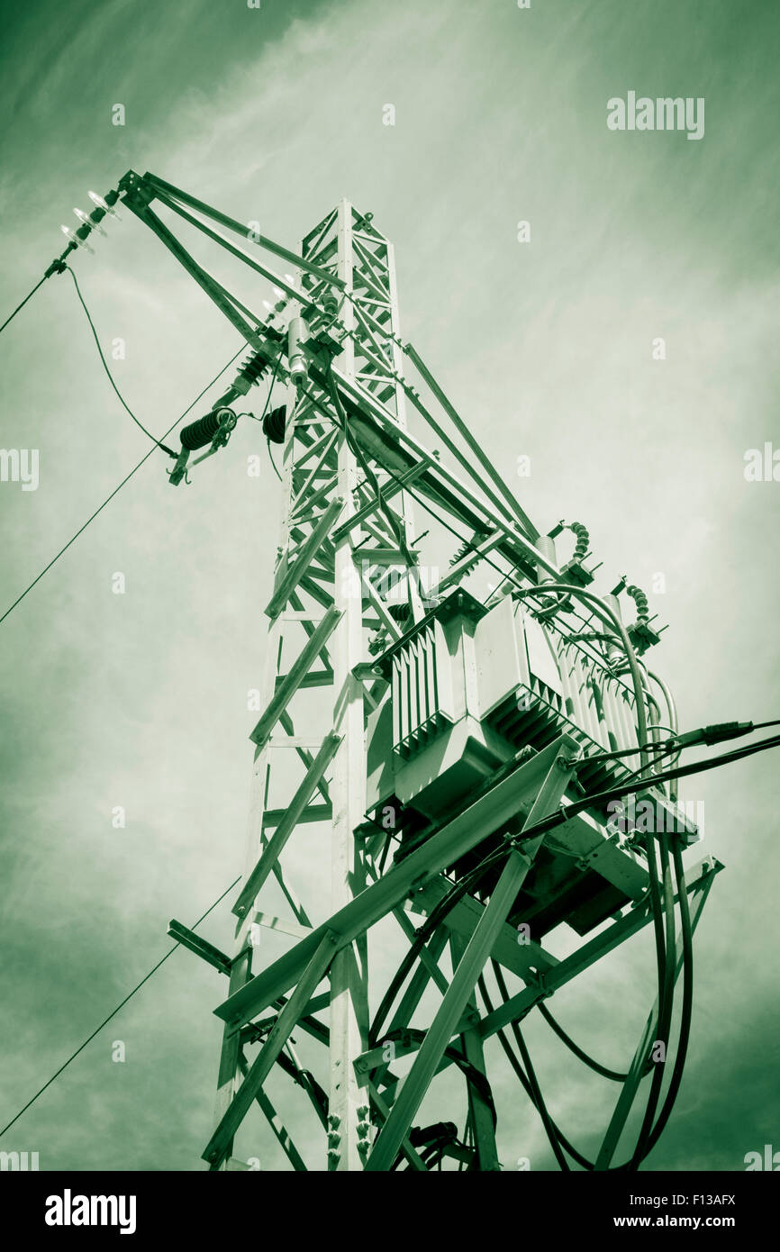 Electricity pylon and transformer, Canary Islands, Spain Stock Photo ...