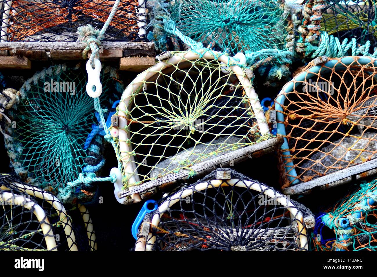Lobster pot and Creel stack Stock Photo - Alamy