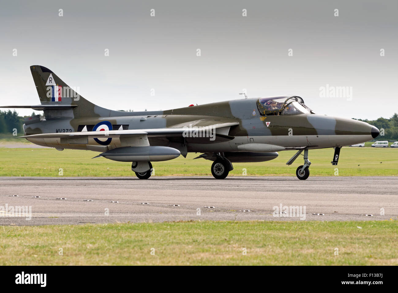 Hawker Hunter jet preparing to take off at Essex Airfield Stock Photo ...